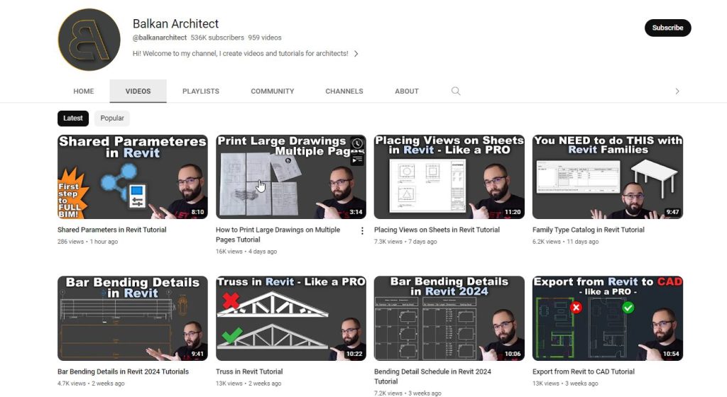 أفضل 5 قنوات يوتيوب لتعلم اوتوديسك ريفيت (Autodesk Revit) أون لاين