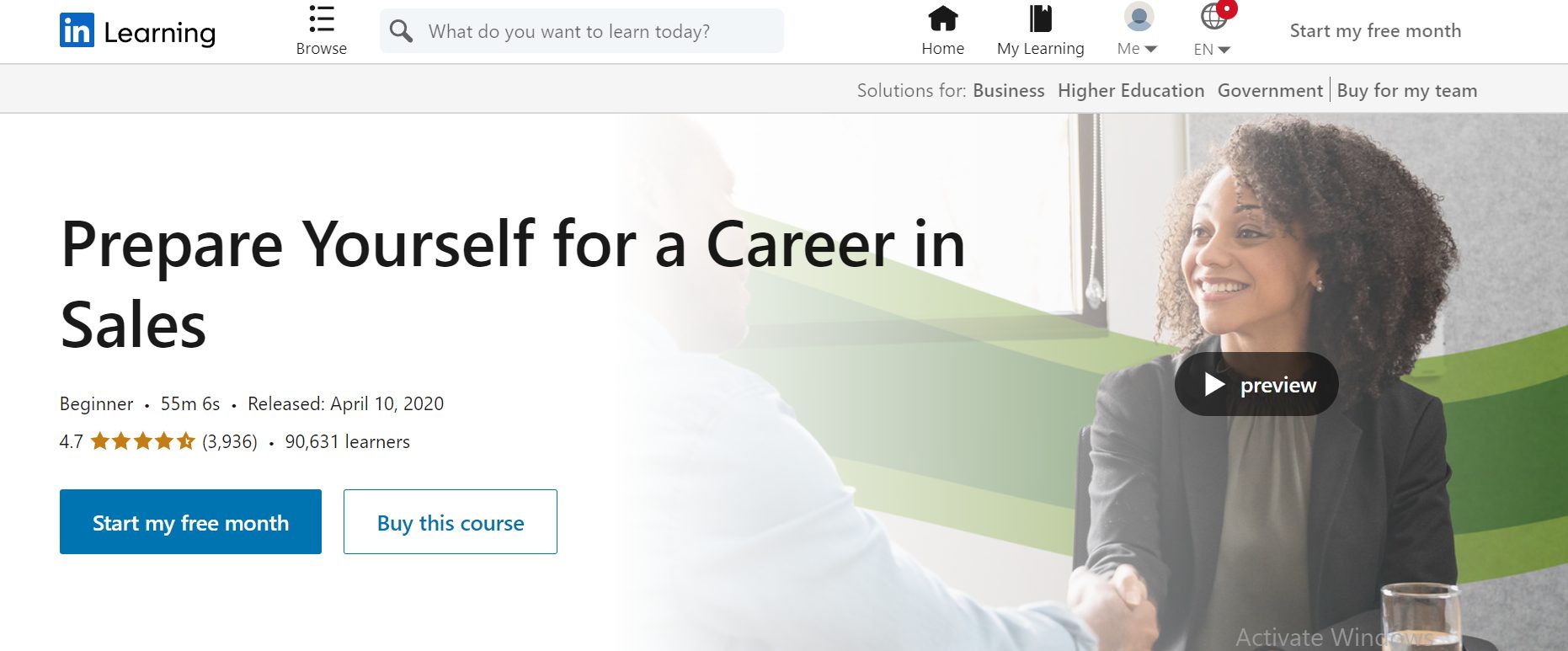 مسار Getting Started as a Sales Representative على منصة لينكدإن!