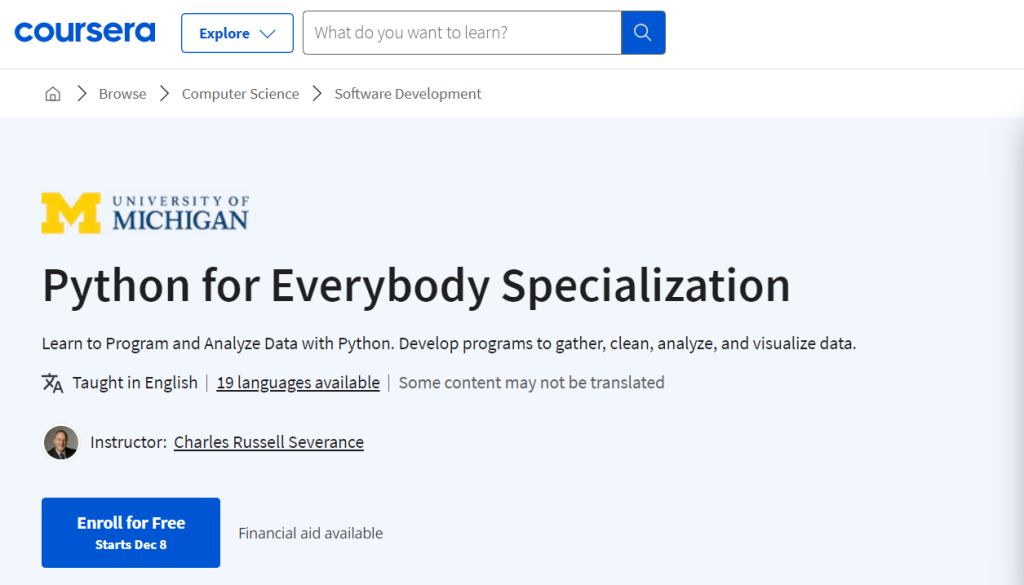 تخصص Python for Everybody
